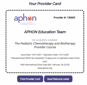 Provider Renewal – Association of Pediatric Hematology/Oncology Nurses